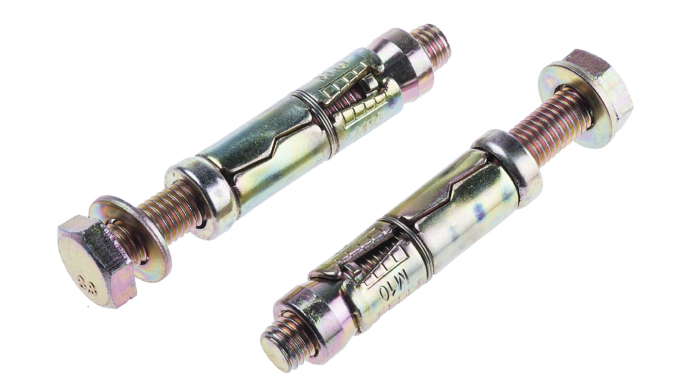 RS PRO Carbon Steel Shield Anchor Loose Bolt M10 x 60mm, 16mm Fixing ...