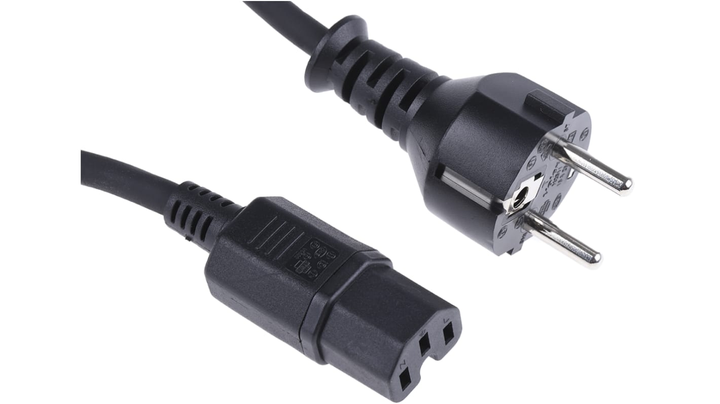 RS PRO IEC C15 Socket to Type F German Plug Power Cord, 2m | RS