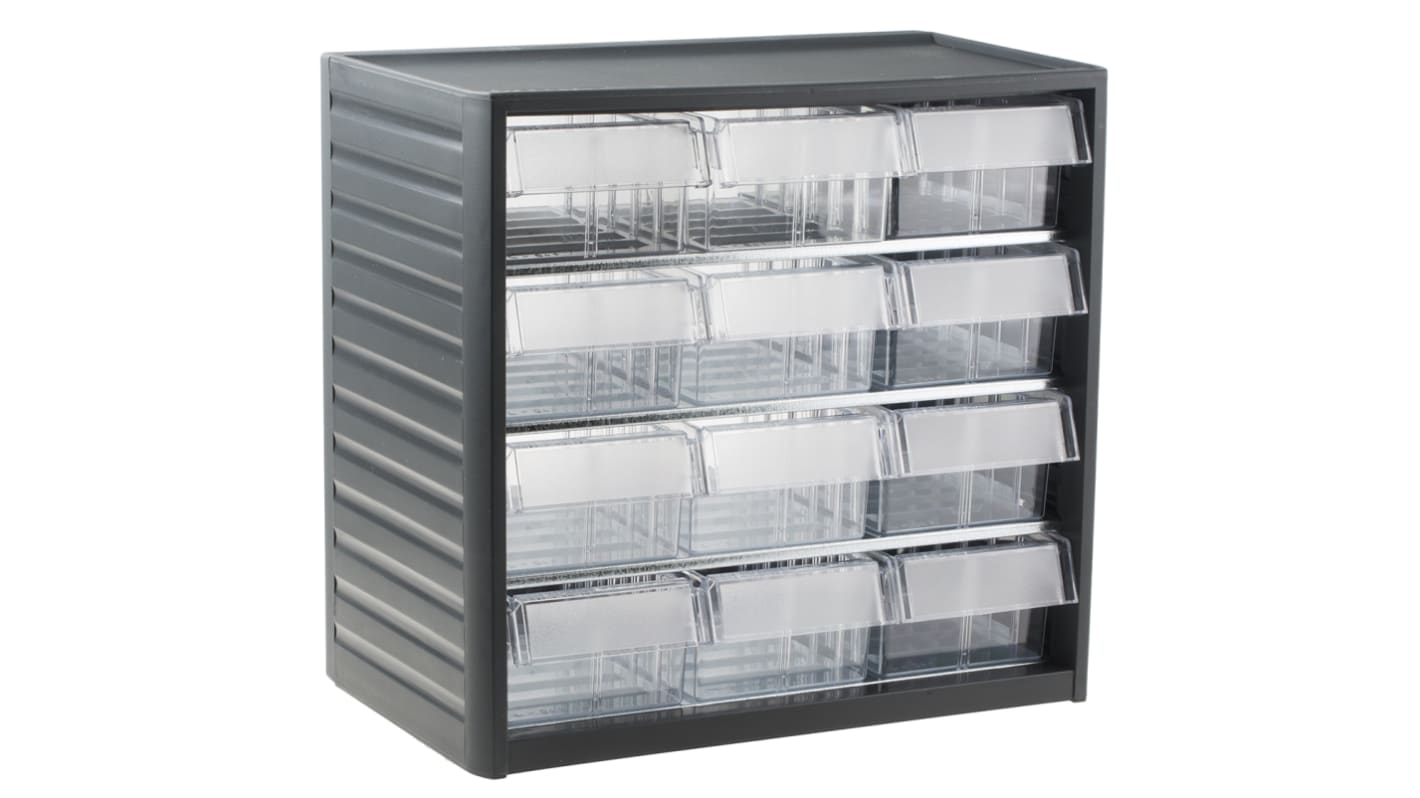 RS PRO 12 Drawer Storage Unit, PP, 290mm x 310mm x 180mm, Grey | RS