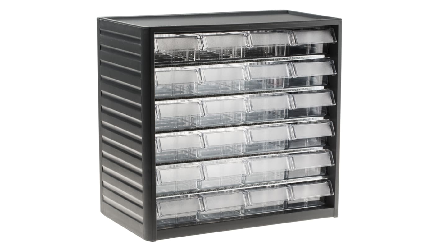 RS PRO 24 Drawer Storage Unit, PP, 290mm x 310mm x 180mm, Grey | RS