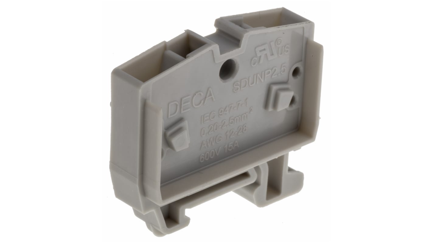 RS PRO Grey DIN Rail Terminal Block, 2.5mm², Spring Clamp Termination | RS