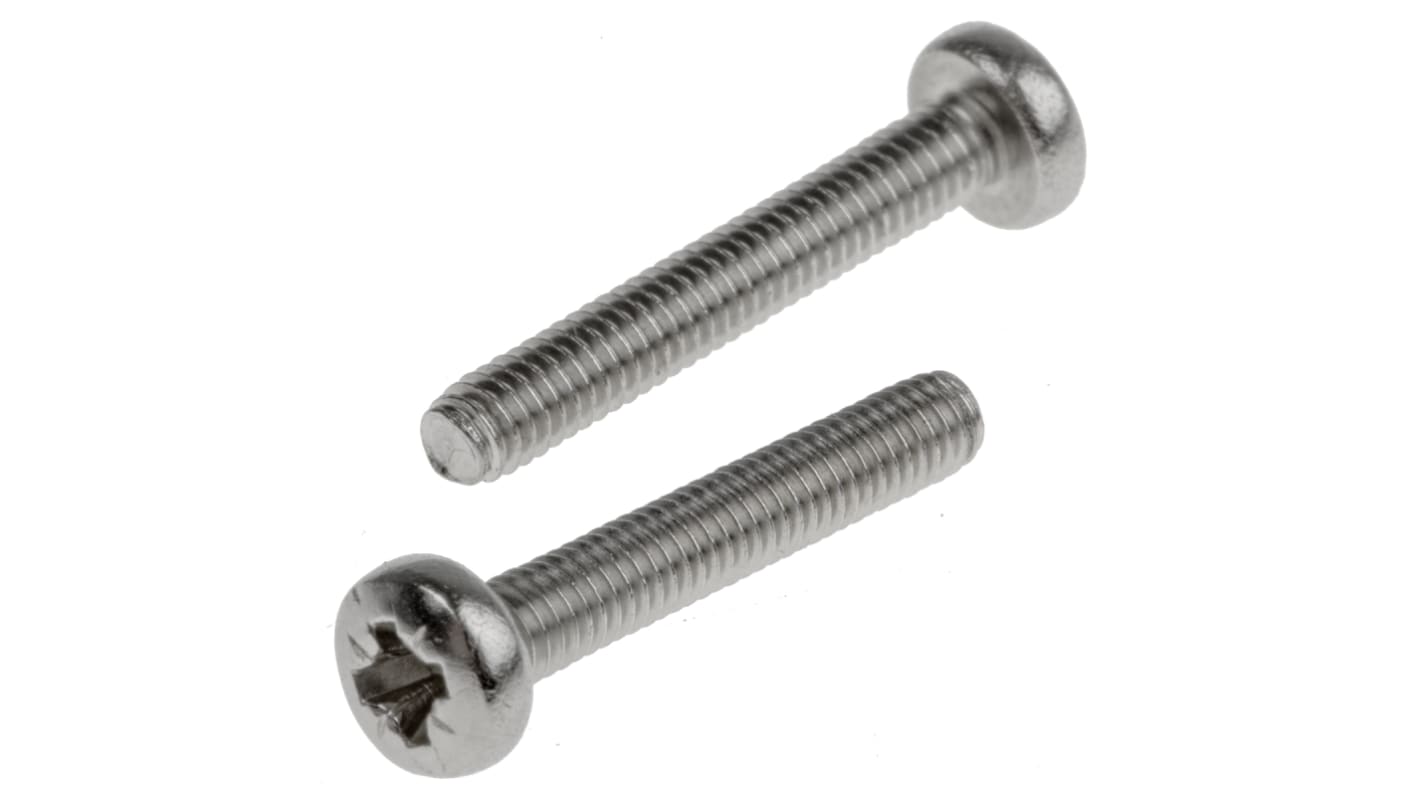 RS PRO Pozi Pan A2 304 Stainless Steel Machine Screws DIN 7985, M2.5x16mm | RS
