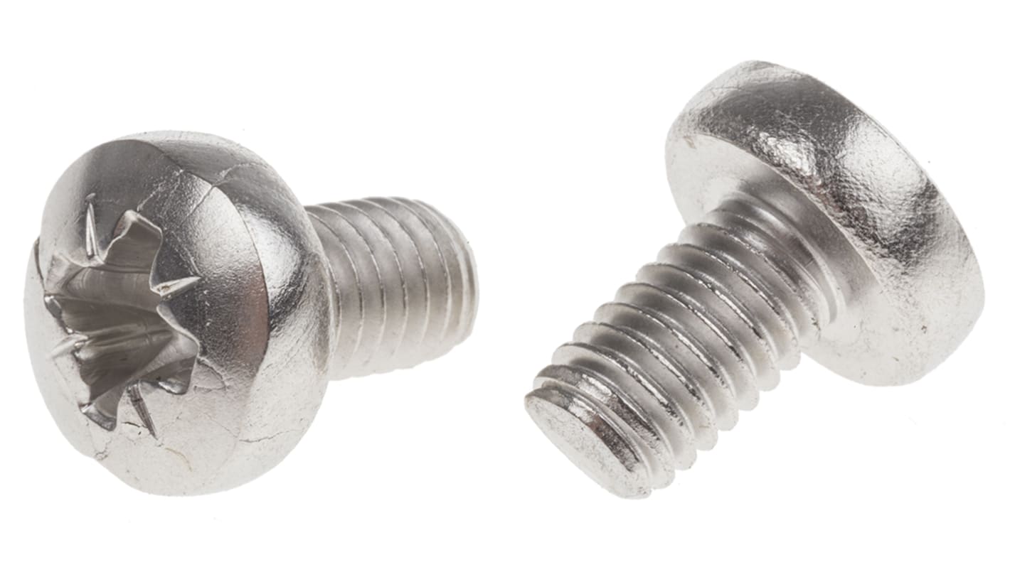 RS PRO Pozidriv Pan A2 304 Stainless Steel Machine Screws DIN 7985Z, M6x10mm | RS