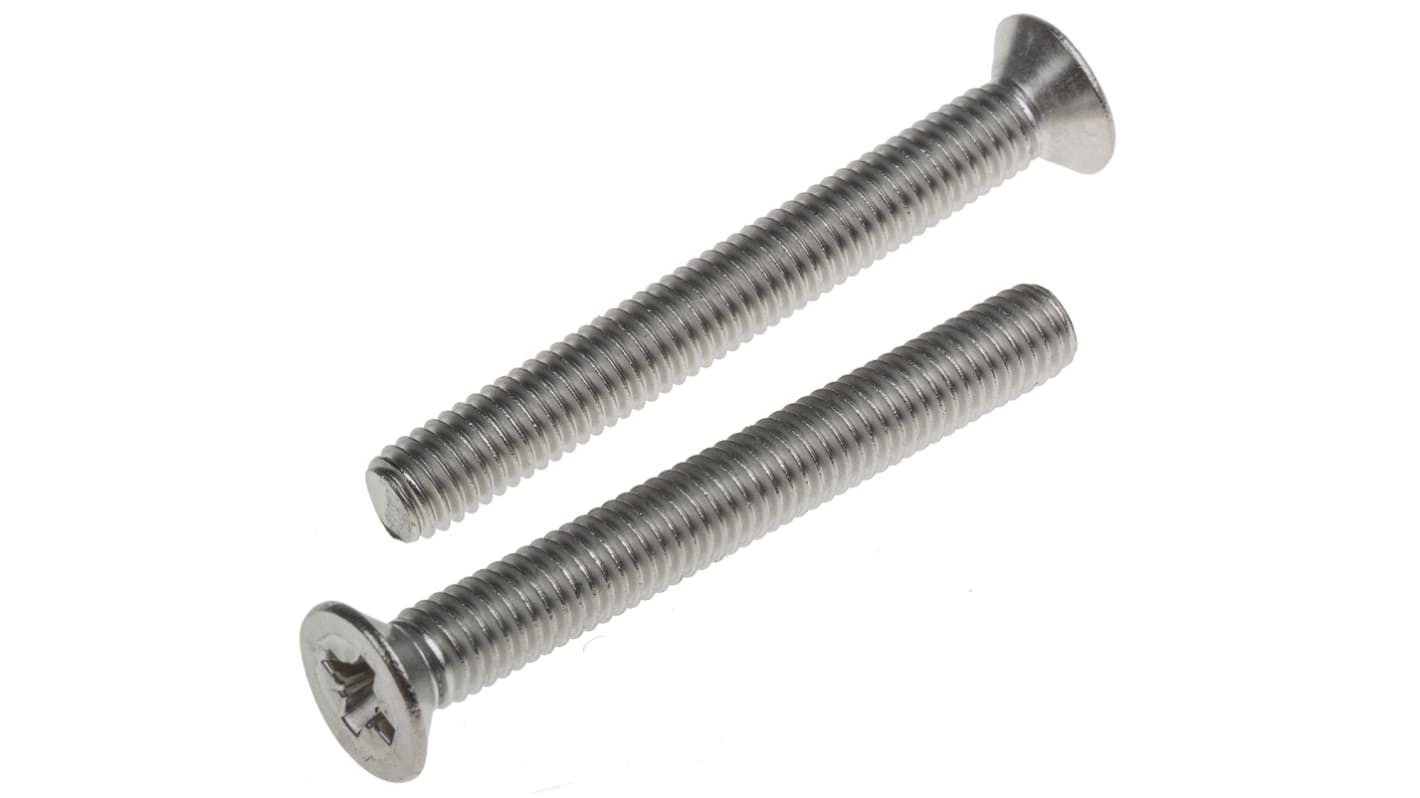 RS PRO Pozidriv Countersunk A2 304 Stainless Steel Machine Screws DIN 965Z, M6x50mm | RS
