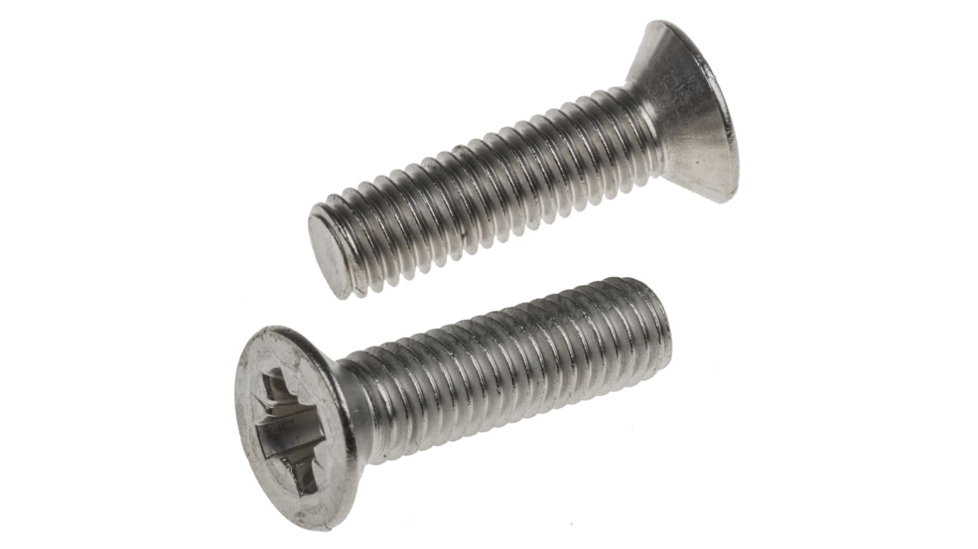 RS PRO Pozi Countersunk A2 304 Stainless Steel Machine Screws DIN 965, M8x30mm | RS