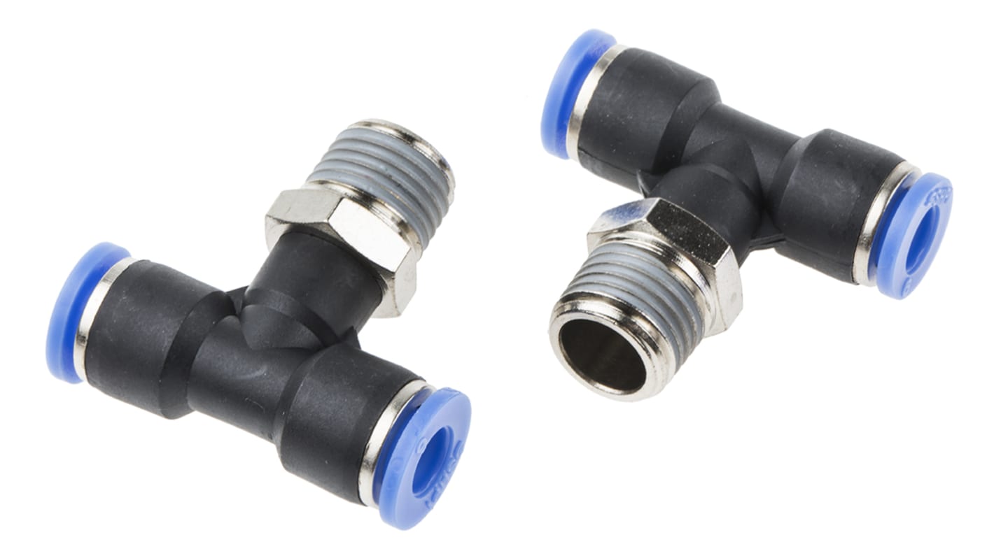 RS PRO Tee Threaded Adaptor, Push In 6 mm to Push In 6 mm, Threaded-to ...