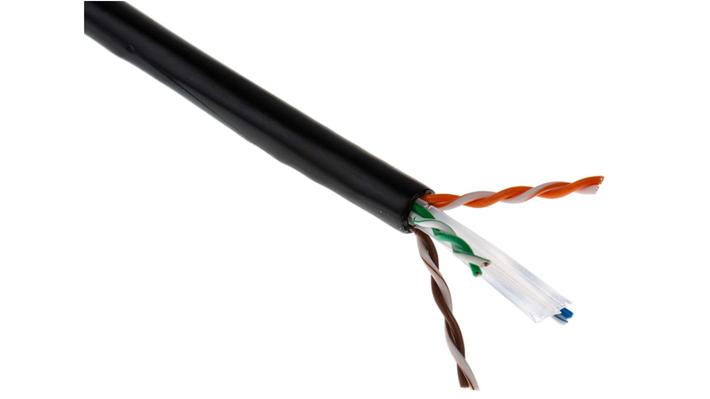 RS PRO Cat6 Ethernet Cable, U/UTP, Black PE Sheath, 100m | RS