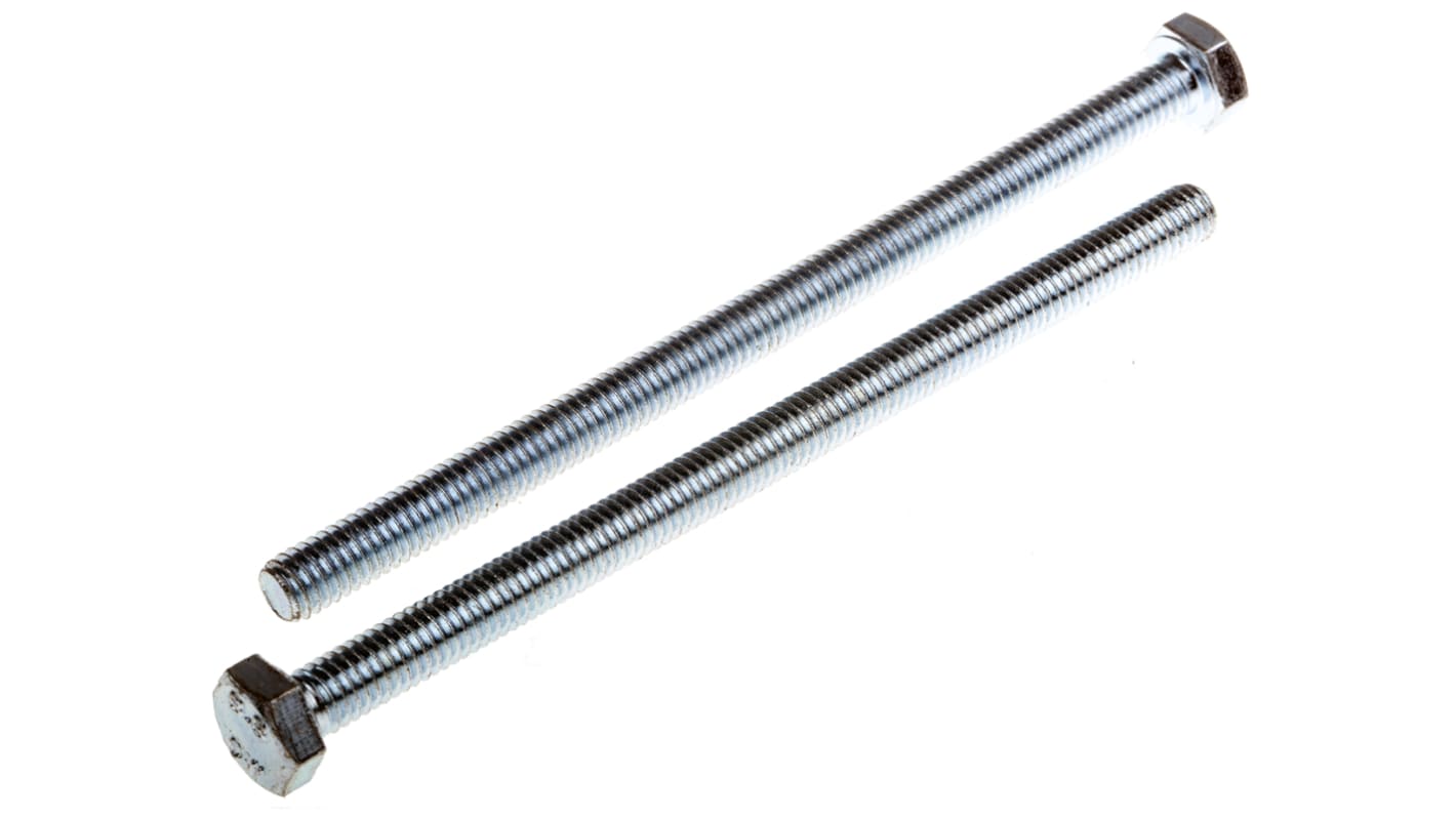 RS PRO Bright Zinc Plated Steel Hex, Hex Bolt, M6 x 100mm | RS