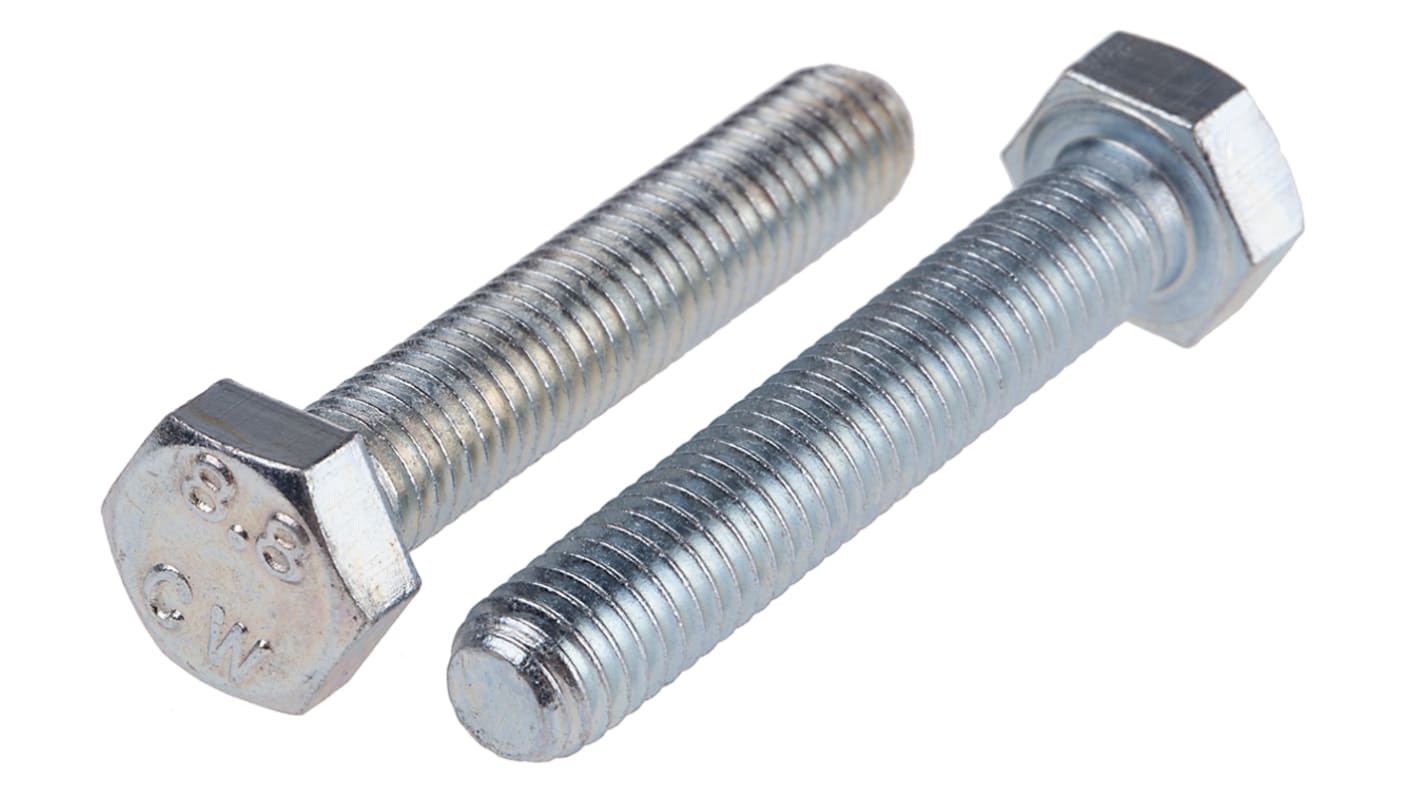 RS PRO Bright Zinc Plated Steel Hex, Hex Bolt, M8 x 45mm | RS