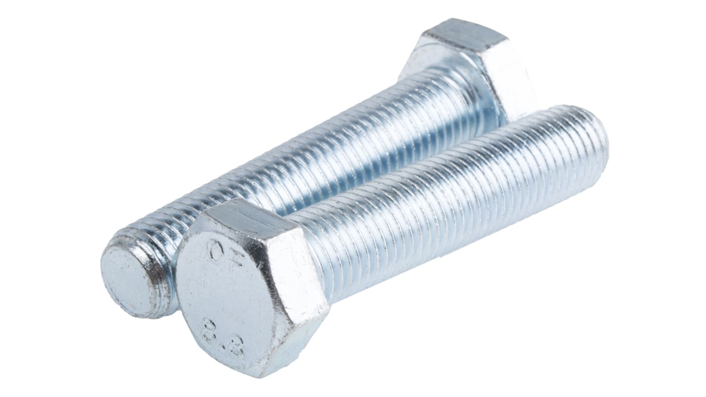 RS PRO Zinc plated & clear Passivated Steel Hex, Hex Bolt, M16 x 75mm | RS