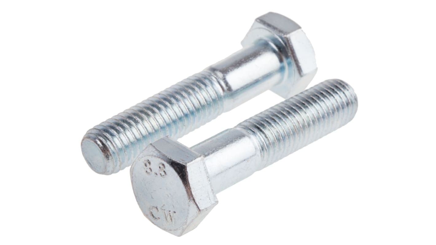 RS PRO Bright Zinc Plated Steel Hex, Hex Bolt, M10 x 65mm | RS