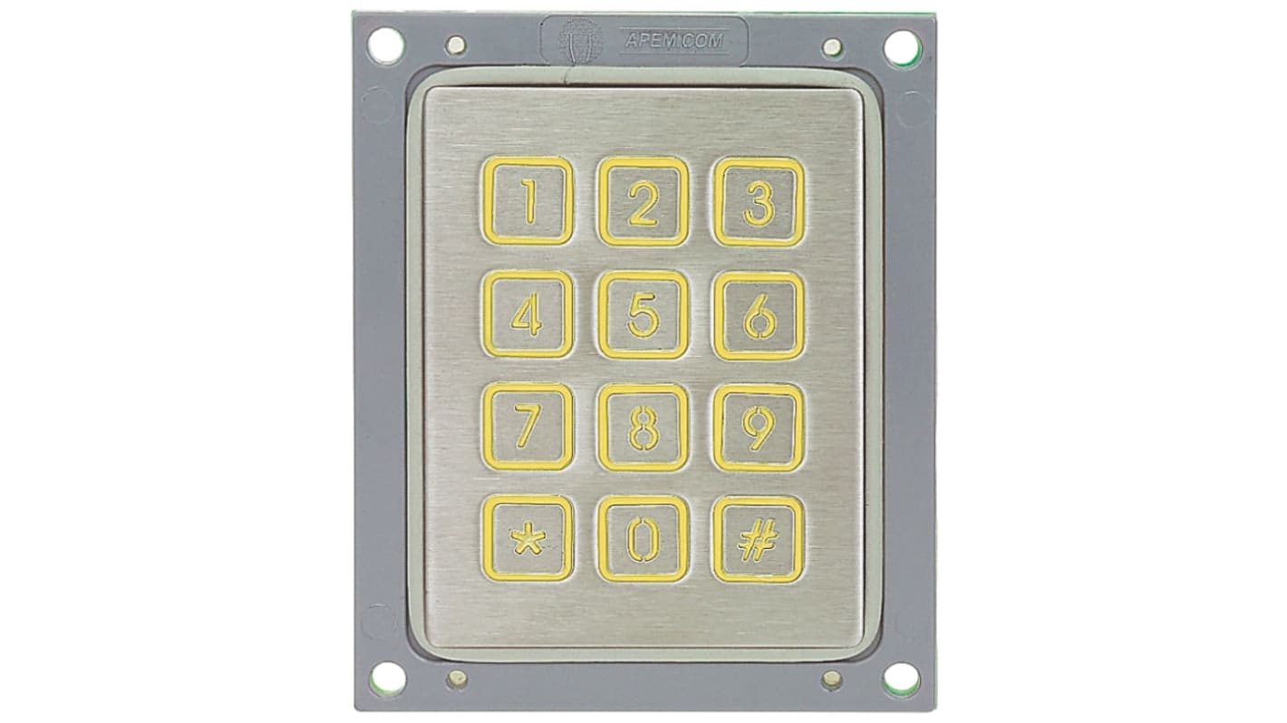 T8P0120017050 | APEM IP65 12 Key Stainless Steel Keypad | RS