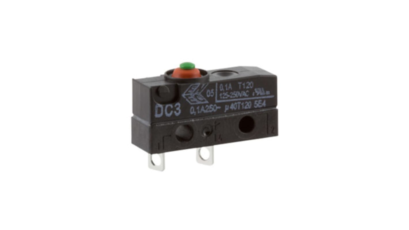 DC3A-A1AA | ZF Button Micro Switch, Solder Terminal, 100 mA @ 30 V dc ...