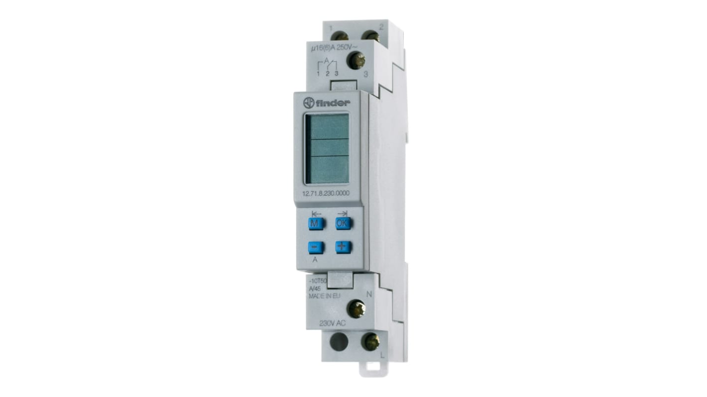 12.71.8.230.0000 | Finder Digital DIN Rail Time Switch 230 V ac, 1 ...