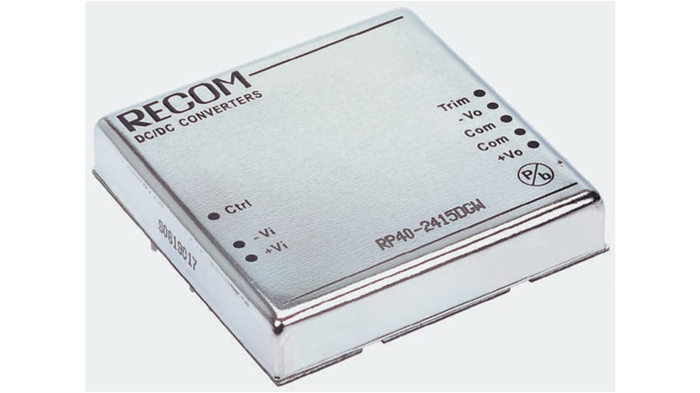 RP40-4815SGW | Recom RP40-GW DC-DC Converter, 15V dc/ 2.67A Output, 18 ...