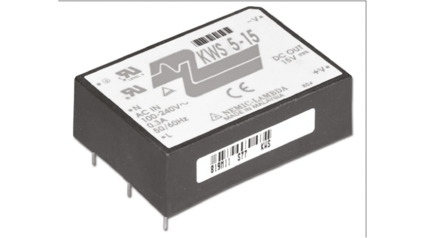 KWS 5 15 HFP | TDK-Lambda Embedded Switch Mode Power Supply SMPS, 15V dc, 350mA, 5W, 1 Output ...