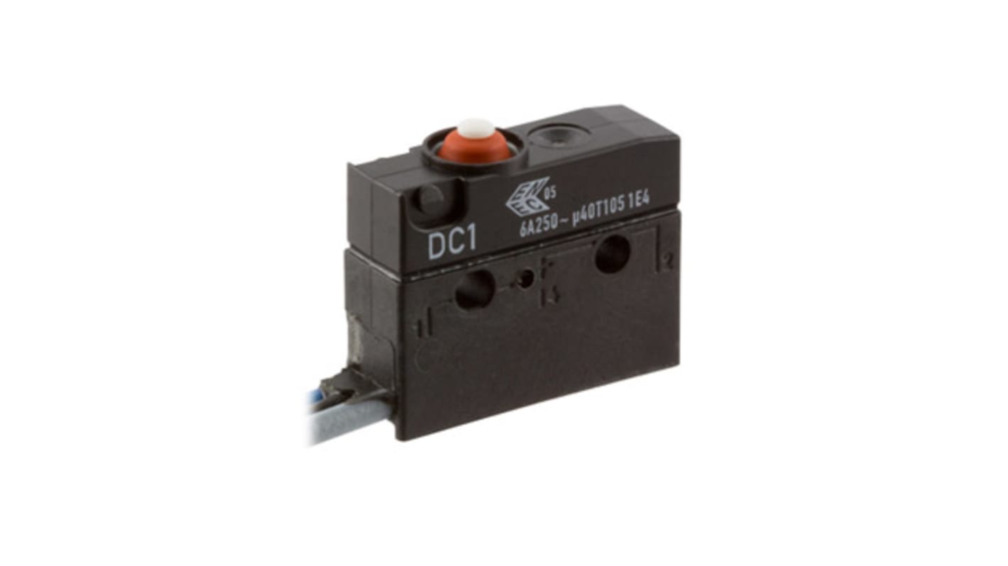 DC1C-C3AA | ZF Button Micro Switch, Cable Terminal, 6 A @ 250 V ac, SPDT, IP6K7 | RS