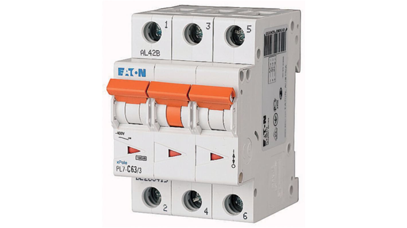 236432 PXL-C63/3 | Eaton xPole PXL, S200 MCB, 3P, 63A Curve C, 400V AC, 48V DC, 10 kA Breaking ...