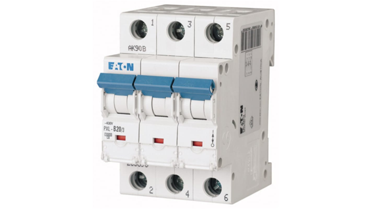 236466 PXL-D20/3 | Eaton xPole PXL, S200 MCB, 3P, 20A Curve D, 400V AC, 48V DC, 10 kA Breaking ...