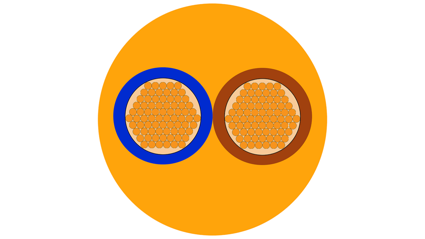 RS PRO 2 Core Power Cable, 2.5 mm², 50m, Orange PVC Sheath, 3182Y, 20 A ...