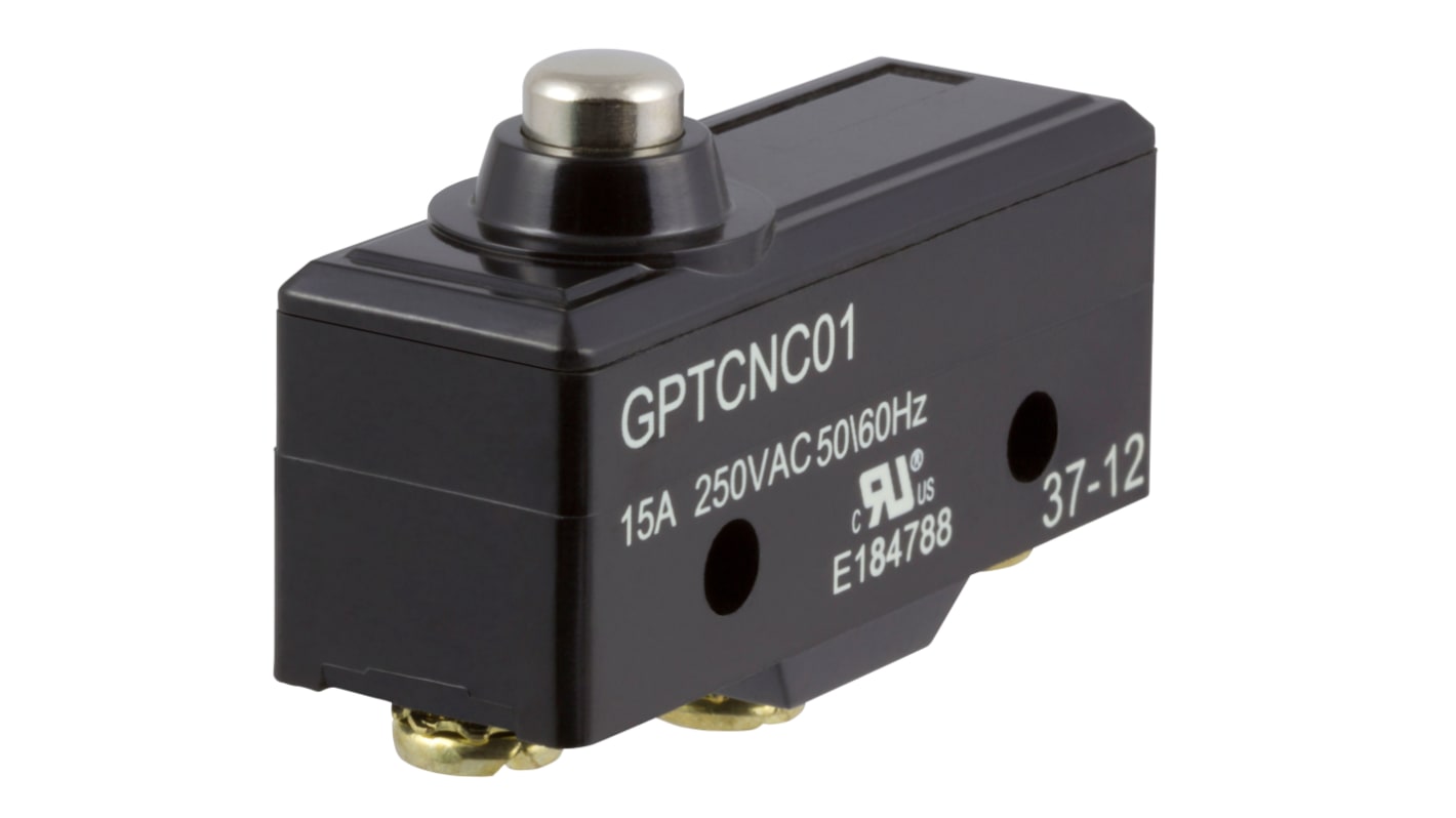 GPTCNC01 | ZF Button Microswitch, Screw Terminal, 15 A @ 250 V ac, SPDT ...