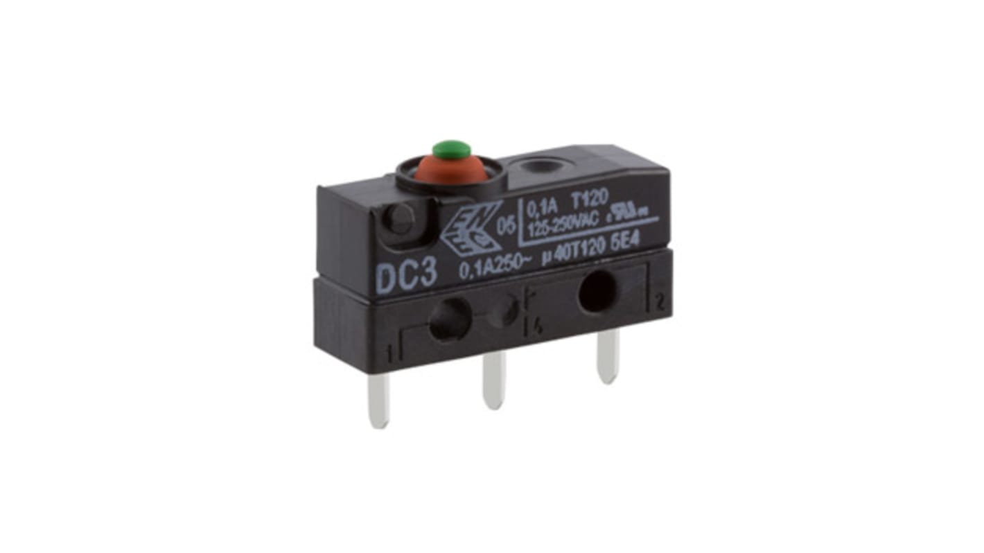 DC3C-H1AA | ZF Button Micro Switch, Solder Terminal, 100 mA @ 30 V dc ...