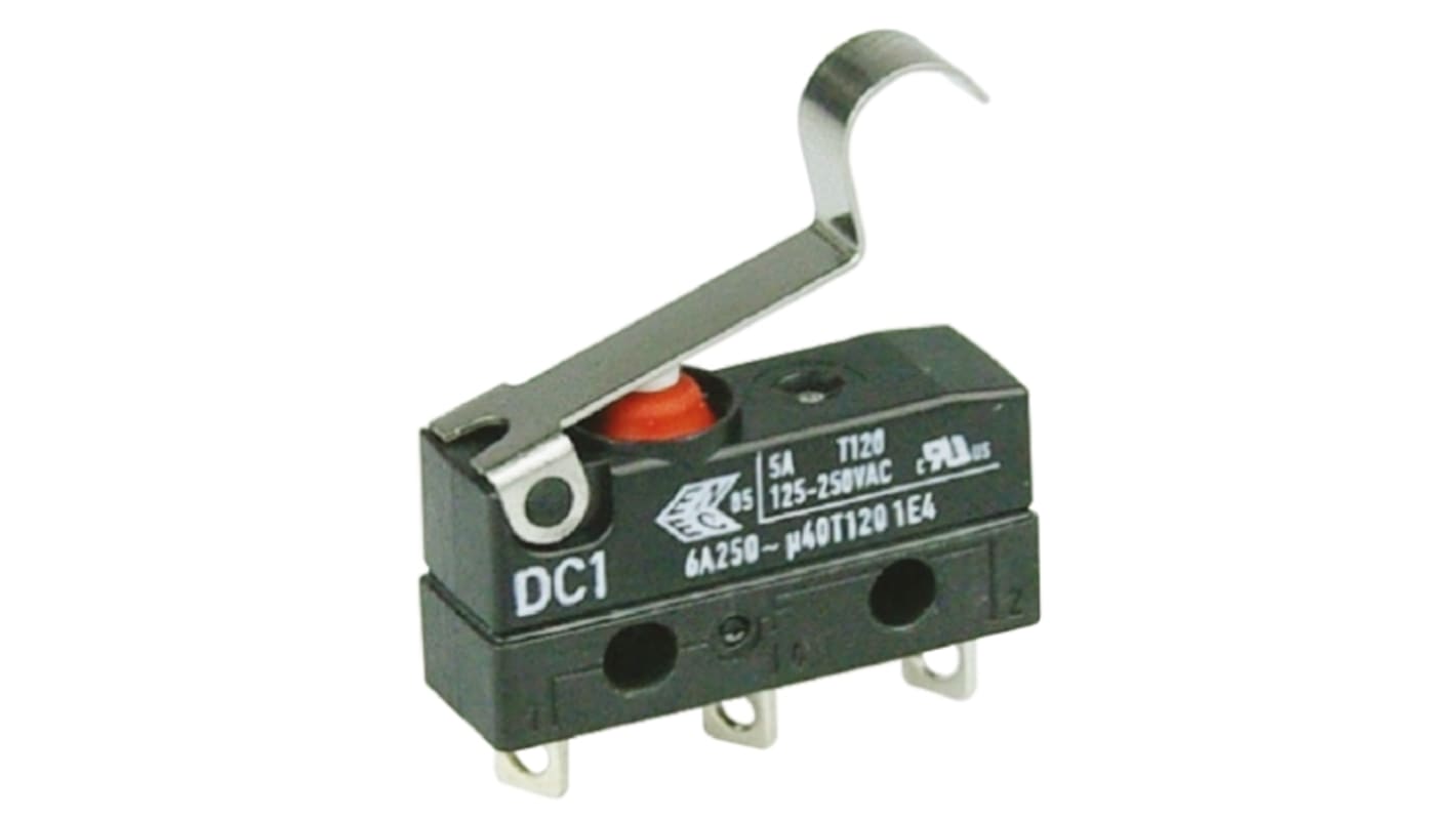 DC1C-A1SB | ZF Simulated Roller Lever Micro Switch, Solder Terminal, 6 A @ 250 V ac, SPDT, IP6K7 ...