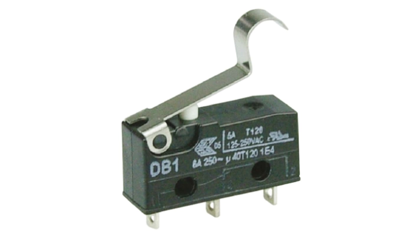 DB1C-A1SB | ZF Simulated Roller Lever Micro Switch, Solder Terminal, 6 A @ 250 V ac, SPDT | RS