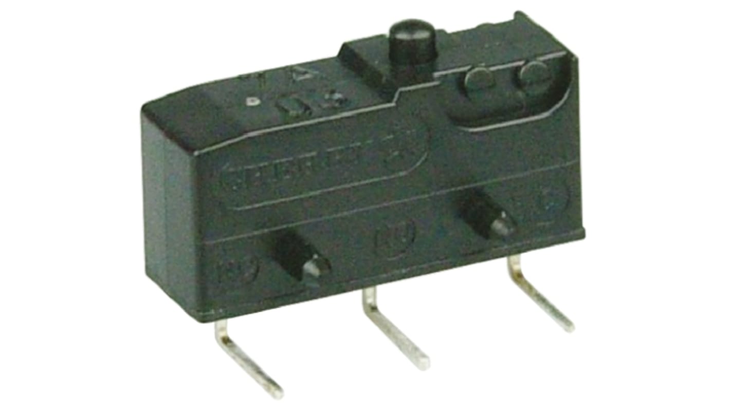 DB2C-D3AA | ZF Button Microswitch, Left Angle PCB Terminal, 10.1 A @ 250 V ac, SPDT | RS