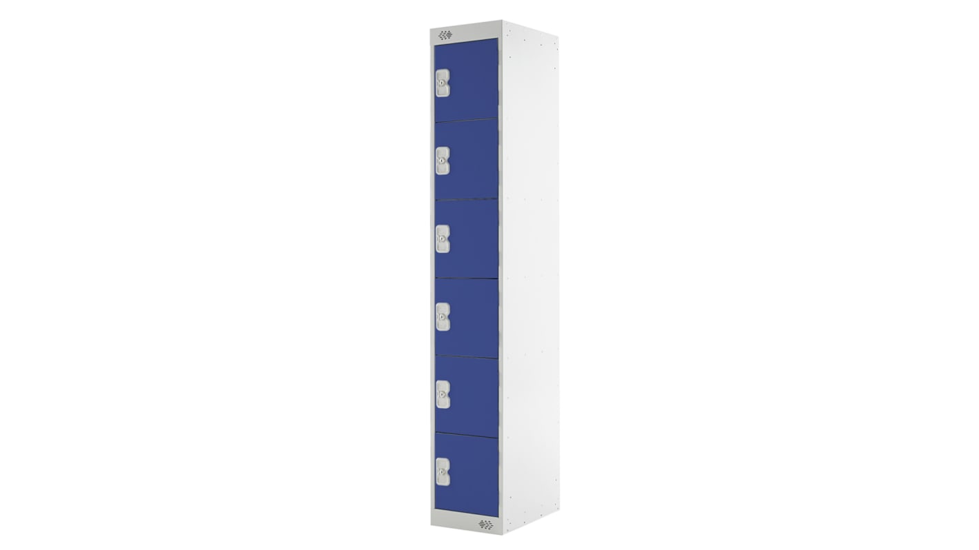 RS PRO 6 Door Steel Blue Industrial Locker, 1800 mm x 300 mm x 450mm | RS