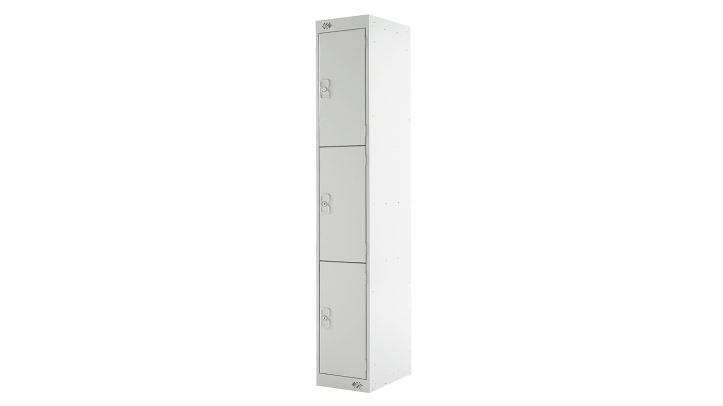 RS PRO 3 Door Steel Grey Industrial Locker, 1800 mm x 300 mm x 450mm | RS