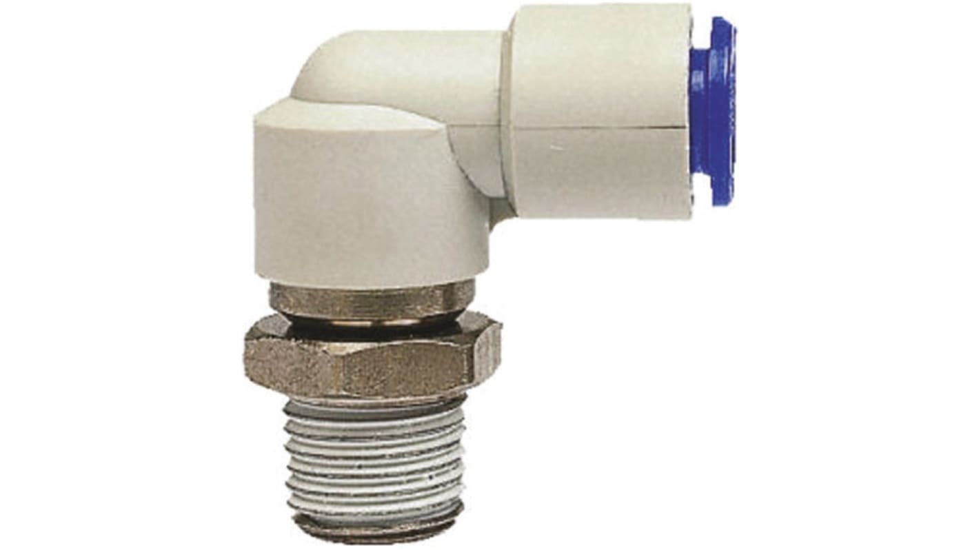 KXL06-01S | SMC KX Series Elbow Threaded Adaptor, R 1/8 Male to Push In 6 mm, Threaded-to-Tube ...