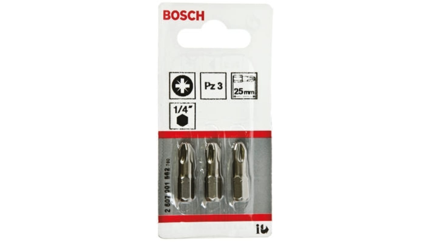 2607001562 | Bosch Pozidriv Screwdriver Bit, PZ3 Tip | RS