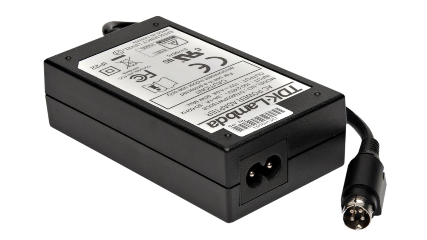 TDK-Lambda 65W电源适配器, 12V 直流 5A输出, KPPx-4P接口, C8插头, DTM-65PW-120-C8 | RS
