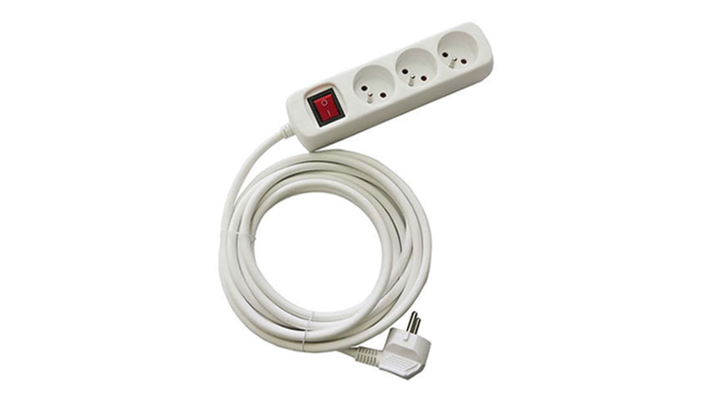 RS PRO 4m 3 Socket Type E - French Extension Lead, 230 V ac | RS