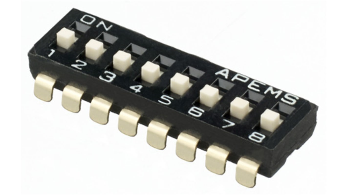 IKD0804101 | APEM 8 Way Surface Mount DIP Switch 8P, Raised Actuator | RS