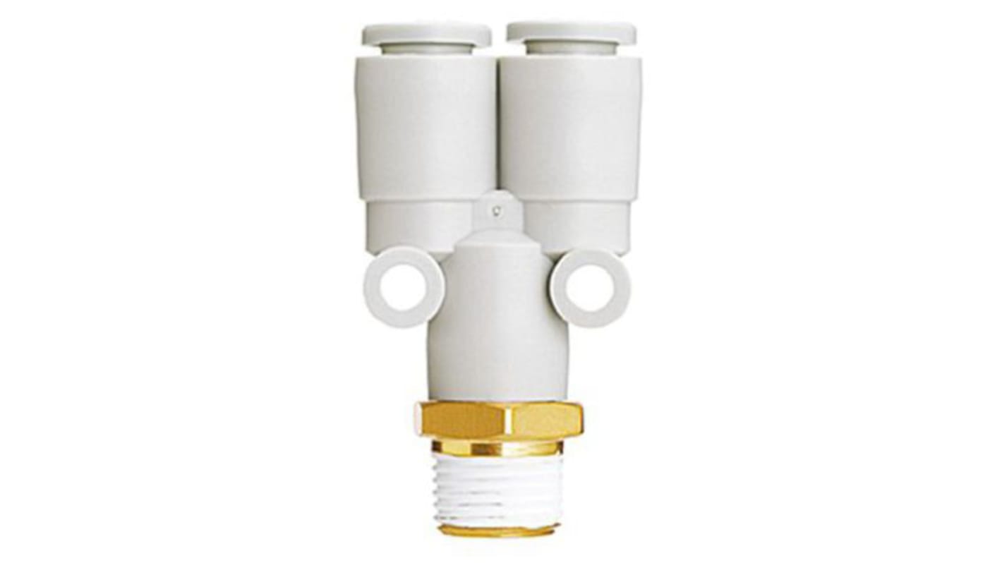 KQ2U06-M5A | SMC KQ2 Series Y Threaded Adaptor, Push In 6 mm to Push In 6 mm, Threaded-to-Tube ...