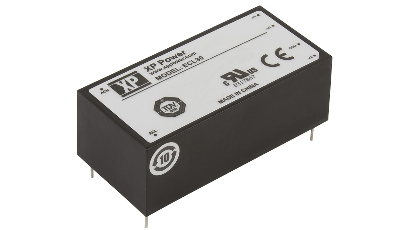 XP Power Switching Power Supply, ECL30UD02-E, ±15V dc, 1A, 30W, Dual ...