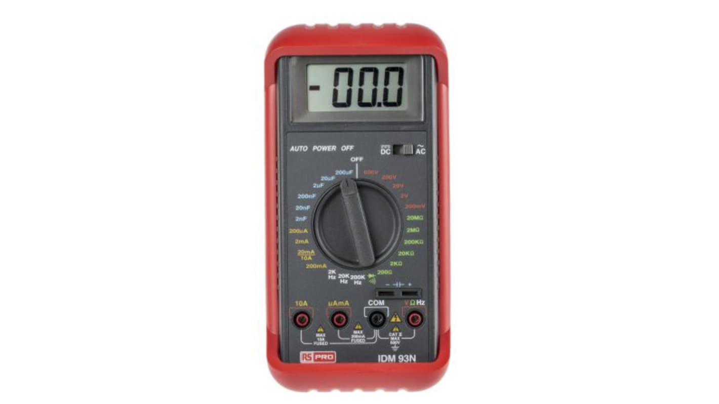 RS PRO IDM93M Handheld Digital Multimeter, 10A ac Max, 10A dc Max, 600V ...