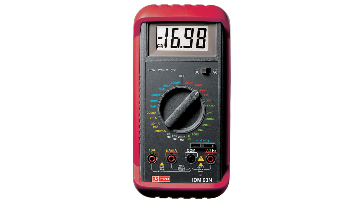 RS PRO IDM93M Handheld Digital Multimeter, 10A ac Max, 10A dc Max, 600V ...