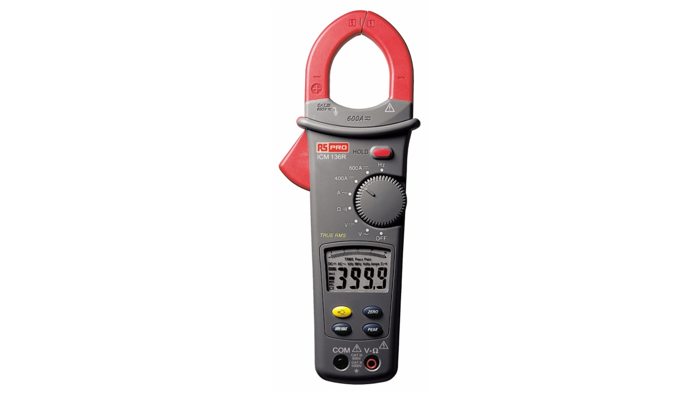 RS PRO ICM136R Clamp Meter, 600A dc, Max Current 600A ac CAT II 1000 V ...