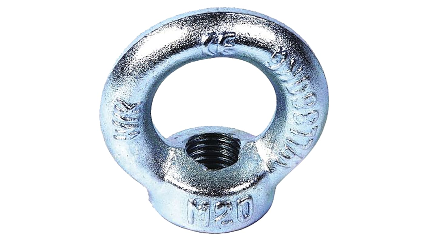 RS PRO Carbon Steel Eye Nut, M20 Thread, 40mm Internal Eye Diameter ...
