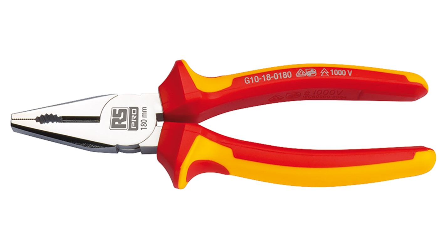 RS PRO Combination Pliers, 180 mm Overall, Straight Tip, VDE/1000V, 29mm Jaw | RS