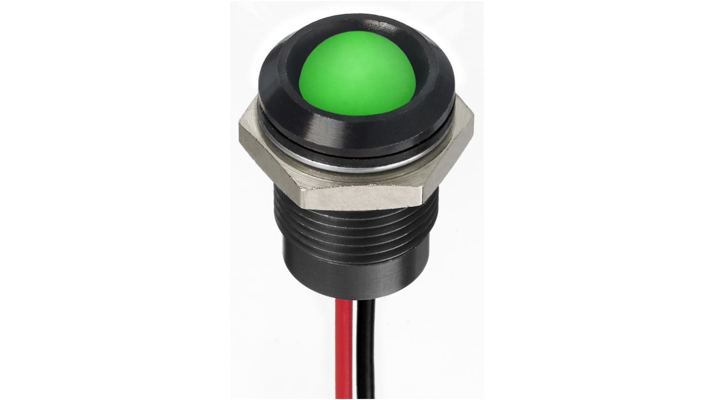 Voyant LED lumineux Vert RS PRO, dia. 14mm, 12V c.c., IP67 | RS