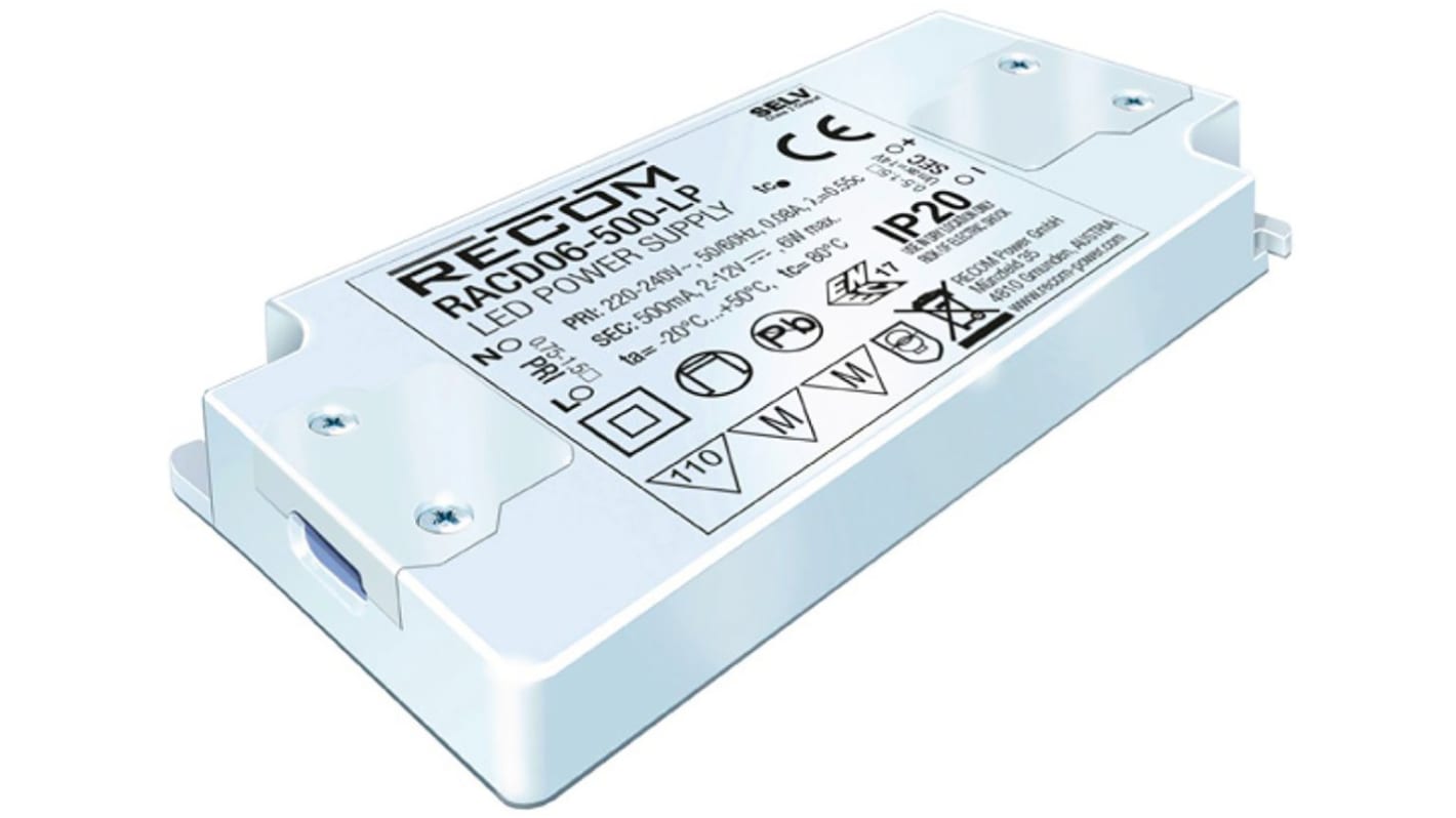 RACD06-700-LP | Recom LED Driver, 2 → 9V dc Output, 6W Output, 700mA Output, Constant Current | RS