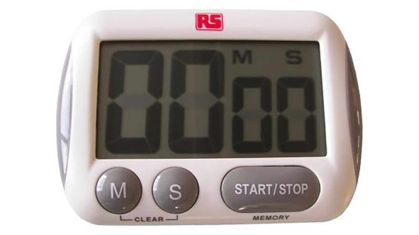 RS PRO White Digital Desktop Timer 99 min 59 s, With UKAS Calibration | RS