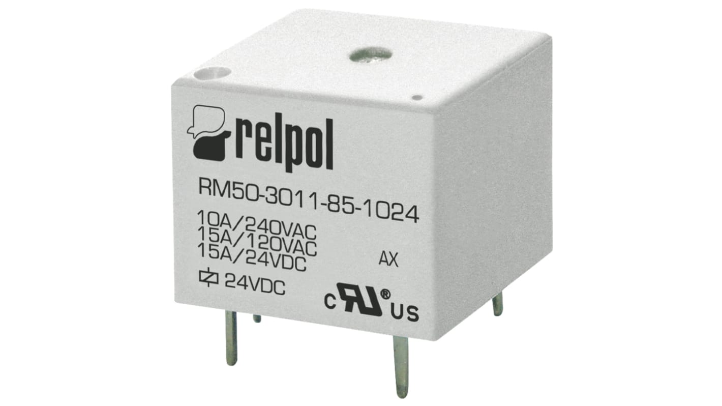 RM50-3011-85-1024 | Relpol PCB Mount Power Relay, 24V dc Coil, 15A ...