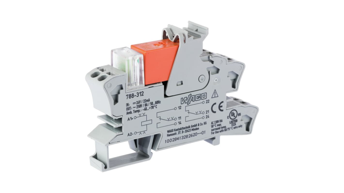 788-312 | Wago Interface Relay, DIN Rail Mount, 24V dc Coil, 2-Pole | RS