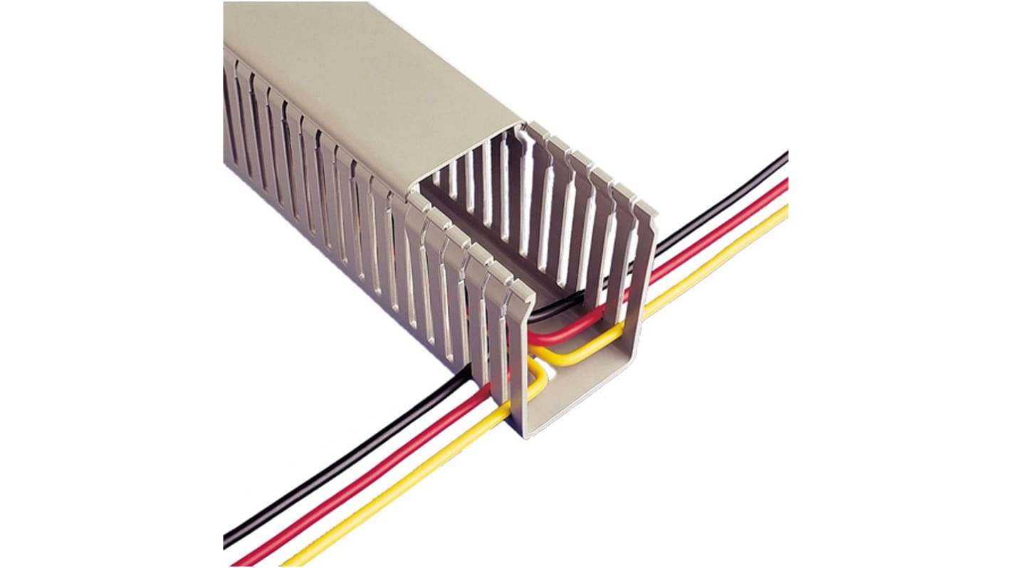 10470032 | Betaduct Grey Slotted Panel Trunking - Open Slot, W37.5 mm x ...