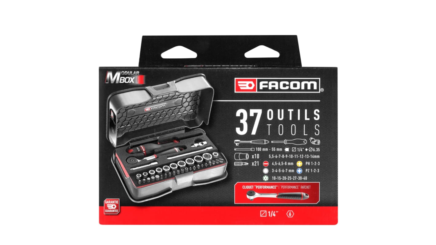 R.161-6M6PB | Facom Metric 1/4 in Standard Socket/Bit Set with Ratchet ...